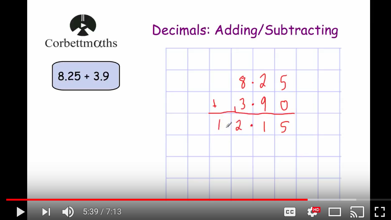 Adding Decimals Video Corbettmaths Primary